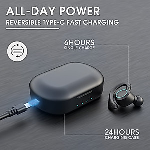 USBERG Wireless Headphones Bluetooth Earbuds with Mic, IPX7 Waterproof Sport Earbuds with Over Ear Hooks for Running Workout, USB-C Charging Box, Compatible with iPhone/Android