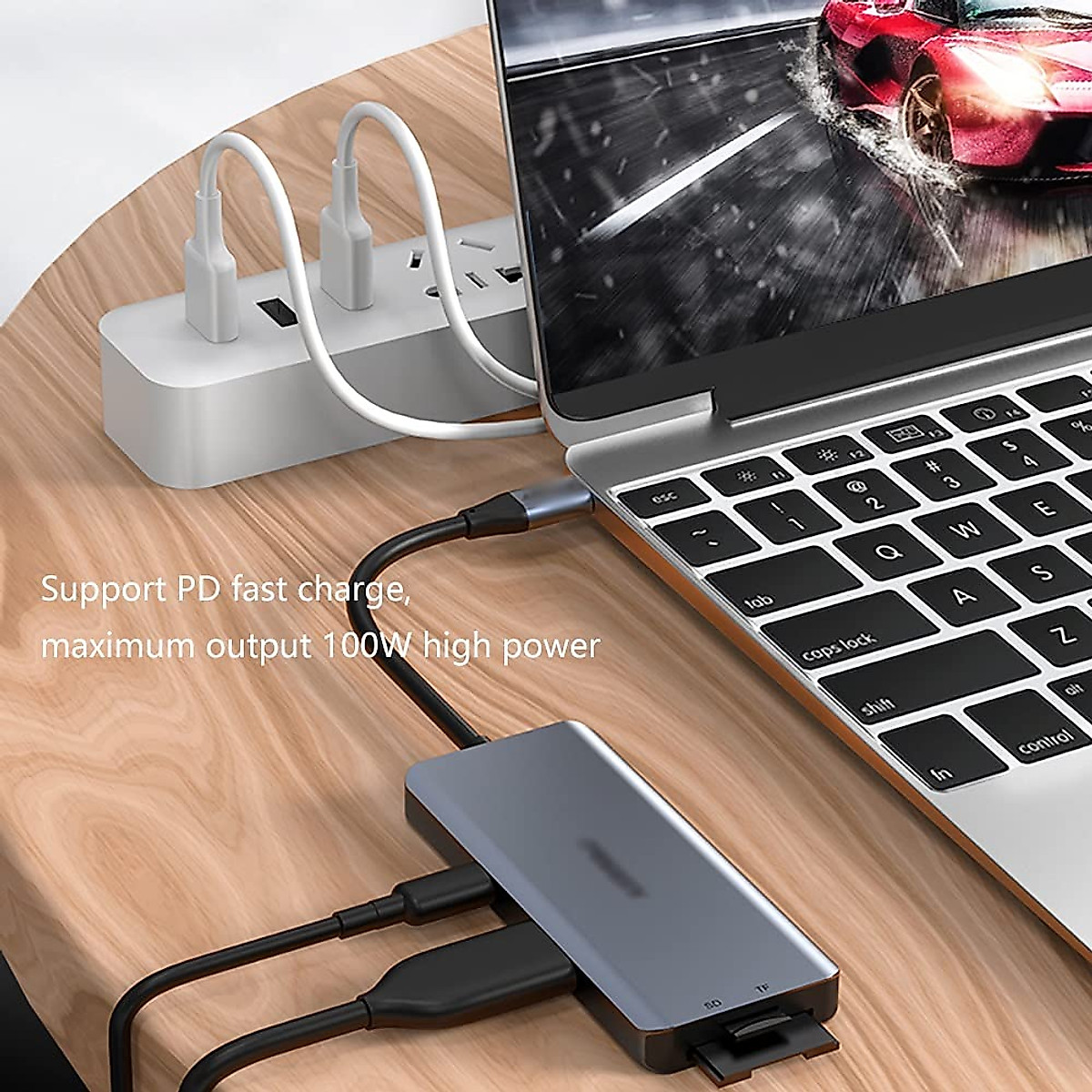 Port Expander USB C Hub Adapter 7 in 1 Multiport USB-C Docking Station with 4K HDMI, 3 USB 3.0 Port, SD/TF Card Reader and PD 60W USB Splitter