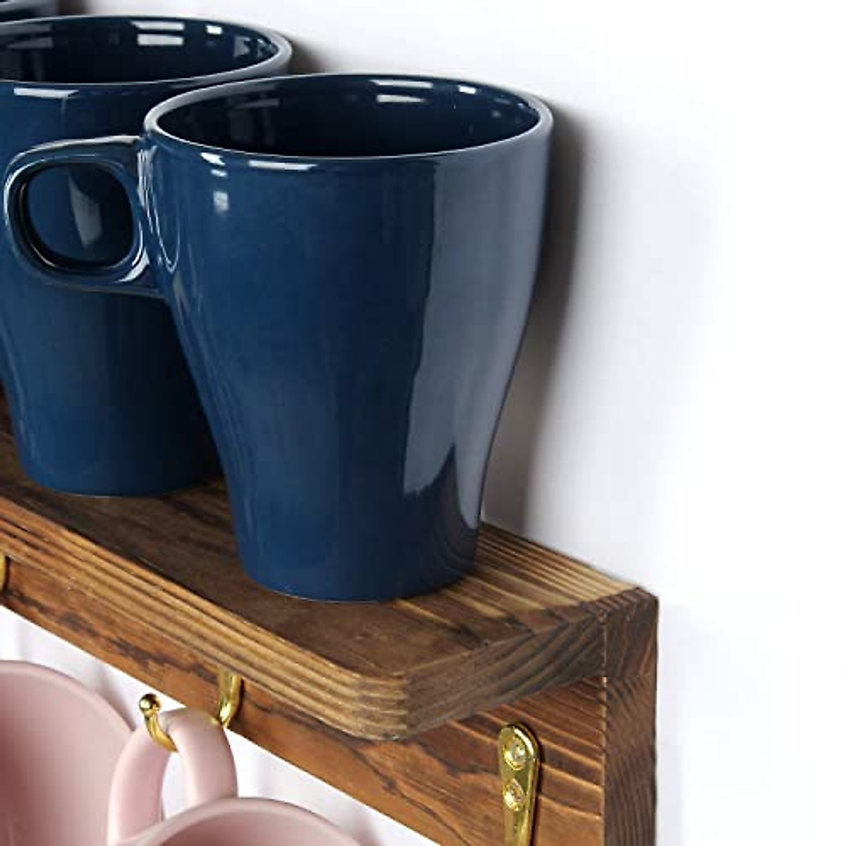 JACKCUBE Design Coffee Mug Rack, Wall Mounted Wooden 12 Coffee Cup Holder Organizer with Coffee Sign for Home Kitchen Cafe Decor - MK737A