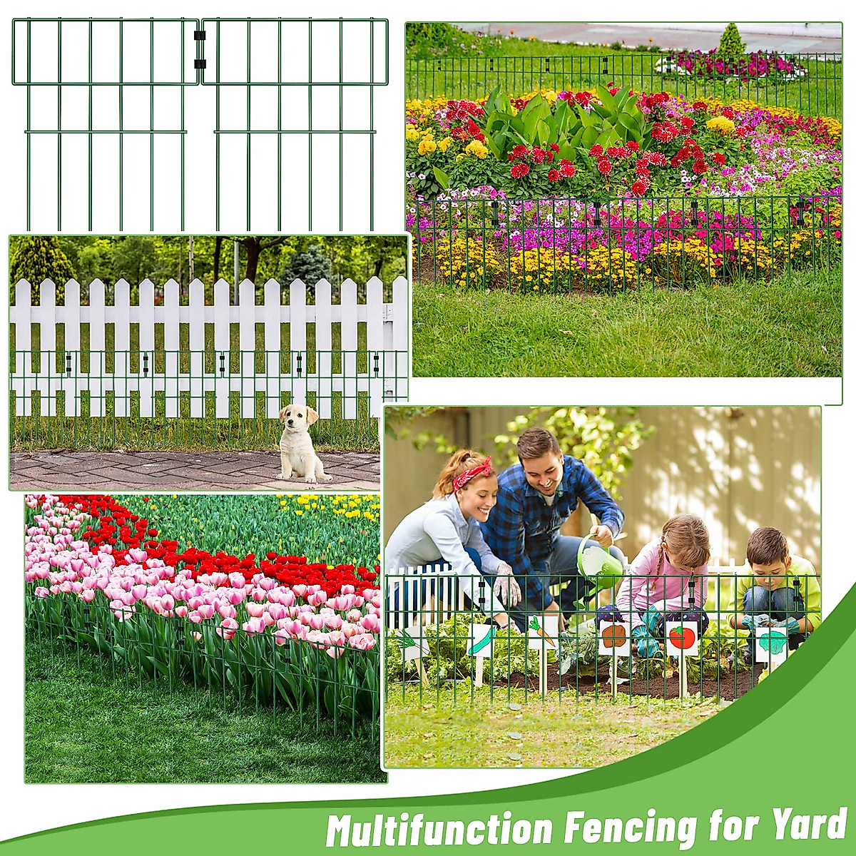 YALINKA 10Pcs Green Decorative Garden No Dig Fence, Rustproof Metal Wire Fencing Border Animal Barrier for Dog Pet Rabbits, Fencing Flower Edging for Yard Landscape Patio Outdoor Decor, T Shape