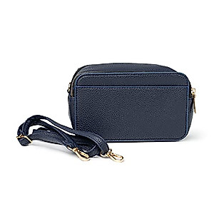 KEDZIE Modernist Vegan Leather Crossbody Shoulder Compact Camera Shape Bag For Women With Adjustable Strap - Navy