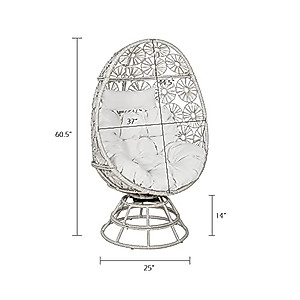 Iwicker Outdoor Wicker 360-Degree Swivel Egg Chair with Beige Cushions, Patio Rattan Basket Egg Chair for Garden Lawn Bedroom
