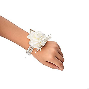 4 Pieces/lot Silk Flowers Wedding Bride Wrist Corsage Women Girls Hand Flower Party Decor (Ivory Wrist Corsage)