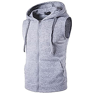 Maiyifu-GJ Men Zip Up Hoodie Tank Tops Slim Fit Sleeveless Workout Hooded Vests Casual Lightweight Bodybuilding Gym Hoodies (Light Grey,Medium)