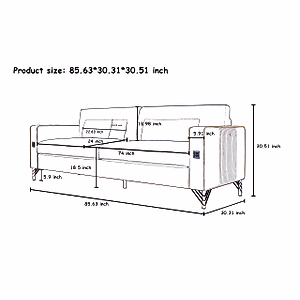 STORFENBOR Green 85'' Velvet Sofa, Mid-Century Modern 3-Seat Couch with 2 Pillows & Gold Legs for Living Room Apartment Large Space