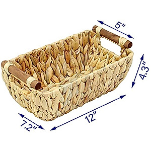 Casaphoria Small Square Irregular Hyacinth Storage Baskets Natural Hand Woven Water Hyacinth Snacks Fruits Basket Durable Trapezoid Sundries Baskets with Built-in Wooden Handles towel Basket，2-Pack