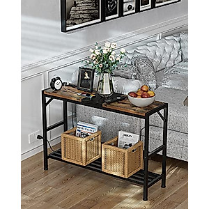 Egepon Console Table Sofa Table with Power Outlet, 41.3" Entryway Table with Shelves, Entrance Table for Entryway, Living Room, Foyer, Corridor, Front Hall, Coffee Bar, Kitchen, Rustic Brown and Black