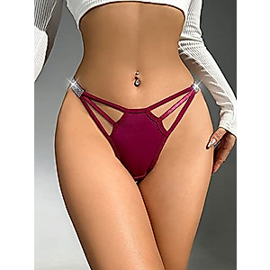 SOLY HUX Thongs for Women Cutout Glitter Underwear Panties Sexy Panty Solid Burgundy M
