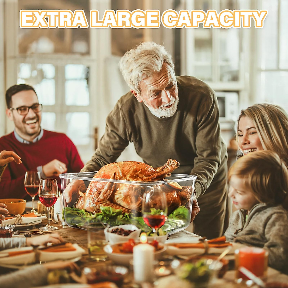 Extra Large Glass Storage Containers with Lids Airtight: Big Glass Containers with Lids - 220oz/28cup - XL Glass Rotisserie Chicken Container - Storing food Fruits Salads Free Oven Safe (Extra Large)