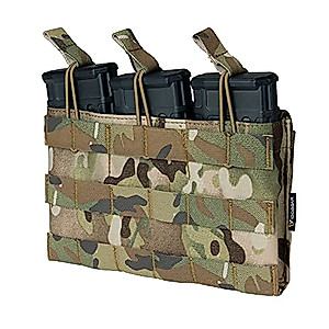 IDOGEAR Triple Mag Pouch, Open Top 5.56mm Magazine Pouch Fit for M4 M16 AR-15, Tactical Molle Mag Carrier Airsoft Hunting Military Gear (A:Multi-camo)