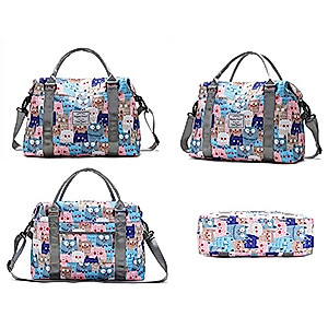 NRW Travel Duffle Bag Weekender Overnight Gym Tote with Dry and Wet Separated Pocket for Women Girls Shoulder Bag Workout Water Resistant (cute dinosaurs) (023)