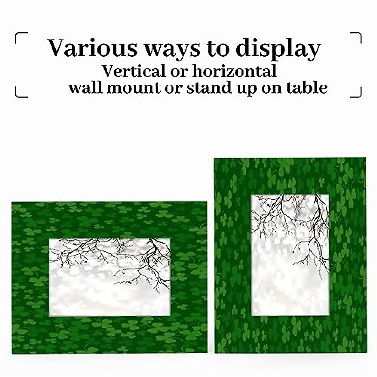 POFATO Lucky Four Leaf Clover Pattern 5x7 Picture Frame Wood Photo Frame for Tabletop Display Wall Mount Picture Frame Display 5 x 7 Inch Photo Wall Decor Home Gift Frames