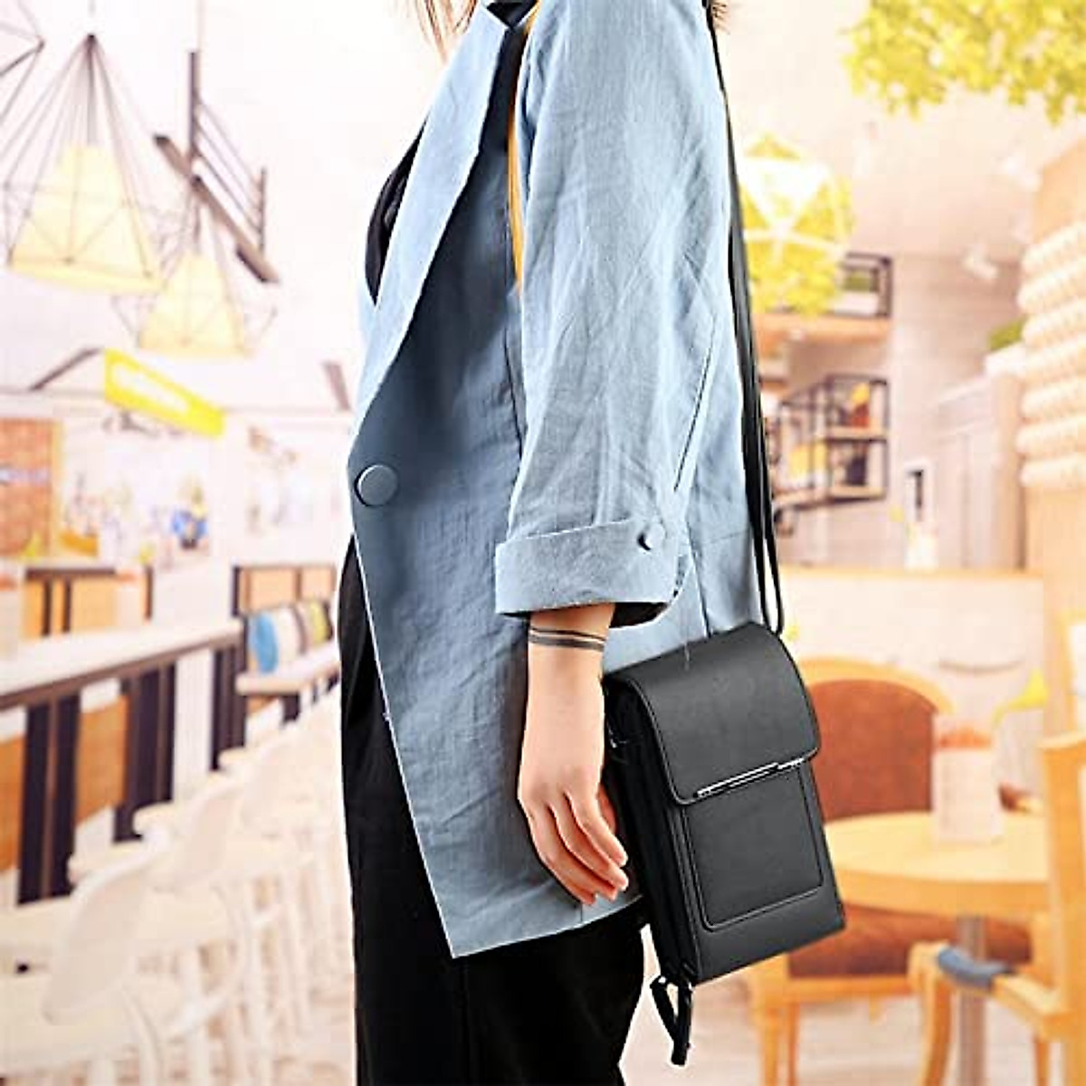 atcryih Anti-theft Leather Bag, Phone Crossbody Bags for Women, Touchscreen Phone Wallet PU Leather Crossbody Bag (1-Black)