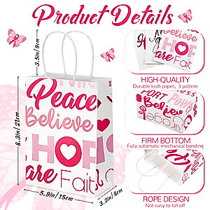 24 Pack Breast Cancer Awareness Bags Pink Ribbon Paper Bag Breast Cancer Gift Bag with Handle Faith Courage Hope Treat Bags for Breast Cancer Awareness Charity Theme Party Favor Supplies