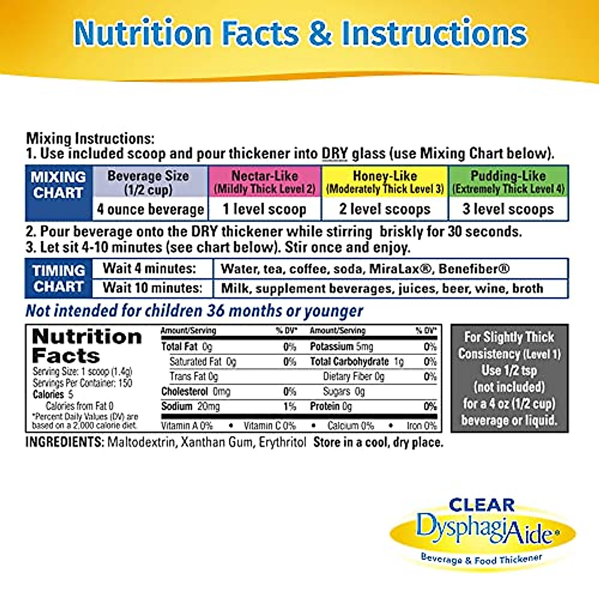 Clear DysphagiAide Thickener Powder - 400 Servings - Instant Thickener for Liquids and Foods – Liquid Thickeners for Dysphagia, Drink Thickener and Water Thickener (Pack of 1, 19.75 oz)
