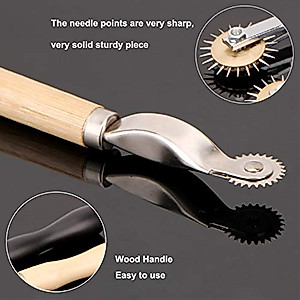 LUNARM 2 PCS Tracing Wheel - Professional Stitch Marking Spacer, 4mm and 2mm Leather Needle Point Tracing Wheel with Wooden Handle for Arts and Leather Crafts