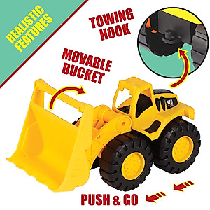 MOBIUS Toys Flatbed Truck with Excavator Tractor Toy - 1:12 Scale, Push and Go Construction Vehicle Playset, Lights & Sounds for Kids, Toddlers, Boys, & Girls Ages 3 4 5 Years Old
