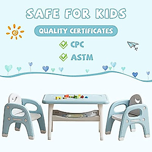 DOREROOM Kids Table and Chair Set, Plastic Children Activity Table with 2 Seats, Toddler Table and Chair Set for Reading, Drawing, Snack Time, Arts Crafts, Preschool, Gift for Boys Girls, Blue