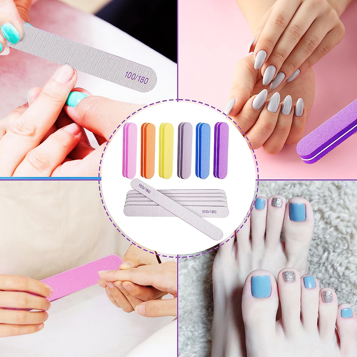 Nail File and Buffer Set (12 Pcs), Nail Files for Gel Nails Acrylic Natural Nails, limas para unas acrilicas Professional Manicure Nail File Kit 100/180 Grit Emery Board Filer Buffing Buffers Blocks