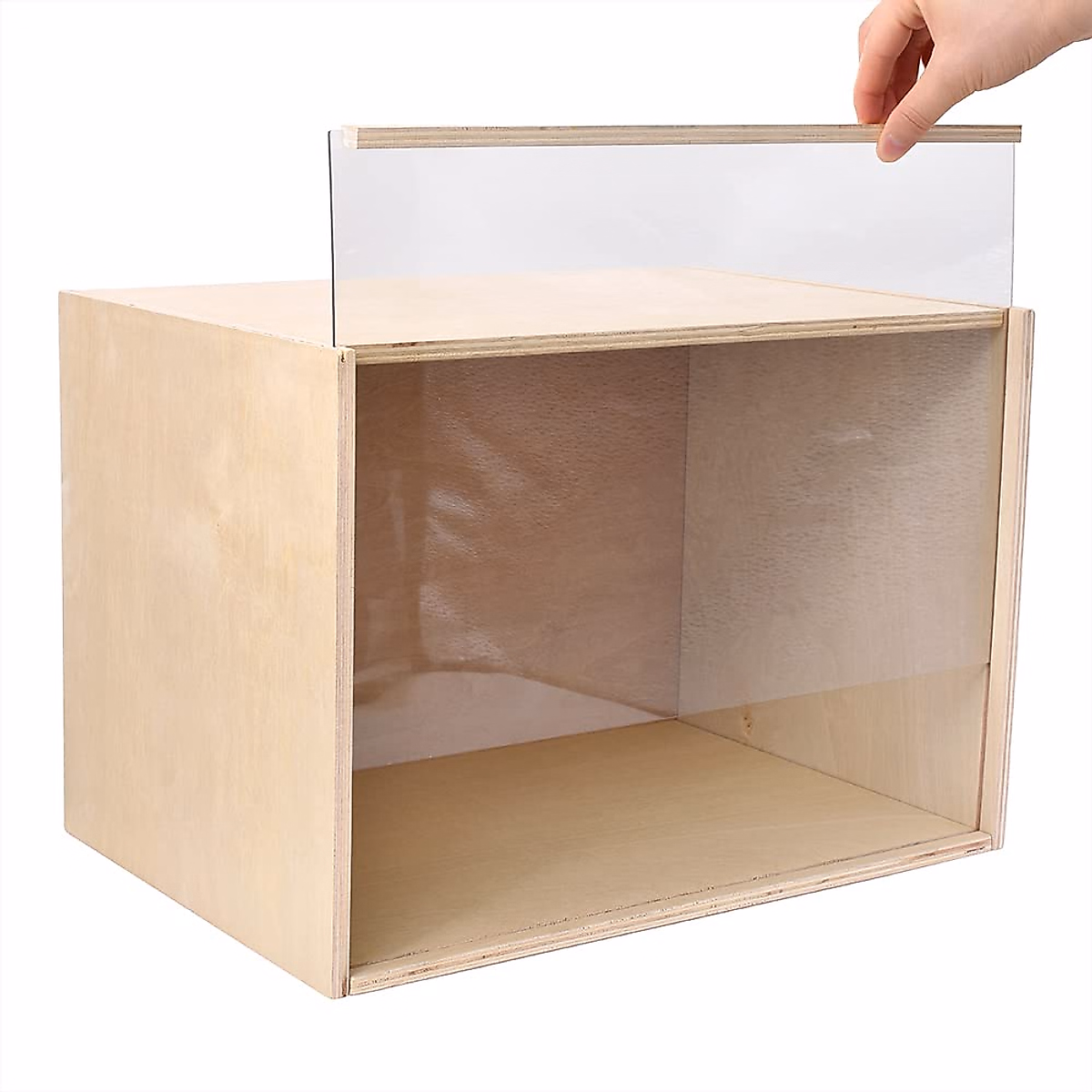 iLAND Large Display Box, Diorama Box, Wooden Display Case for Collectibles, Quick-Build Unfinished 15.7“ x 11” x 11“ with Transparent Front Suitable for Dollhouse, Figures, Diorama