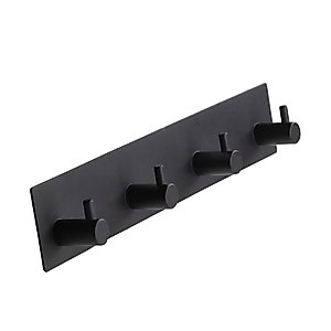 giti island Self Adhesive Towel Hooks for Bathrooms Black Stick on Wall Hooks Bath Adhesive Towel Hanger Peel and Stick Matte Black Shower Hooks for Wall Adhesive Coat Hook for Wall Mount 4 Hooks