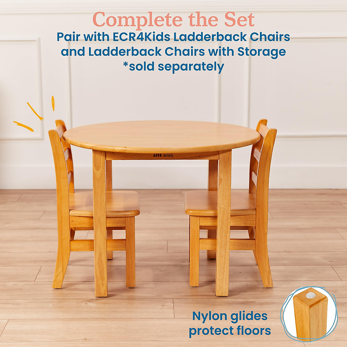 ECR4Kids 30in D Round Hardwood Table with 22in Legs, Kids Furniture, Honey