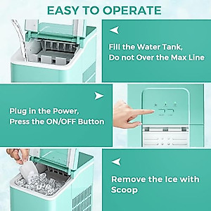 ARLIME Countertop Ice Maker Machine Portable Compact Ice Cube Maker, 9 Ice Ready in 8 Mins, 26Lbs/24H, Self-Cleaning Electric Ice Maker with Scoop and Basket for Home, Office, Party, Bar (Green)