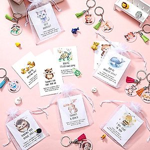 Geetery 120 Pcs Inspirational Gift Include Appreciation Animal Pun Thank You Note Cards Funny Resin Toys Motivational Keychain Organza Bags for Coworkers Family Nurse Friend Volunteer Pocket Favors