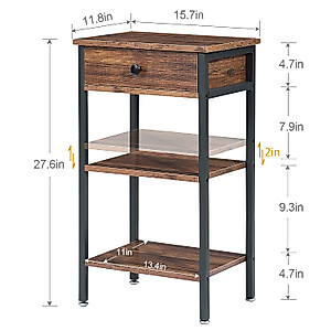 VECELO Tall End Side Table,Nightstand with Adjustable Shelf and Bin Drawer for Living Room/Bedroom/Entryway Small Spaces