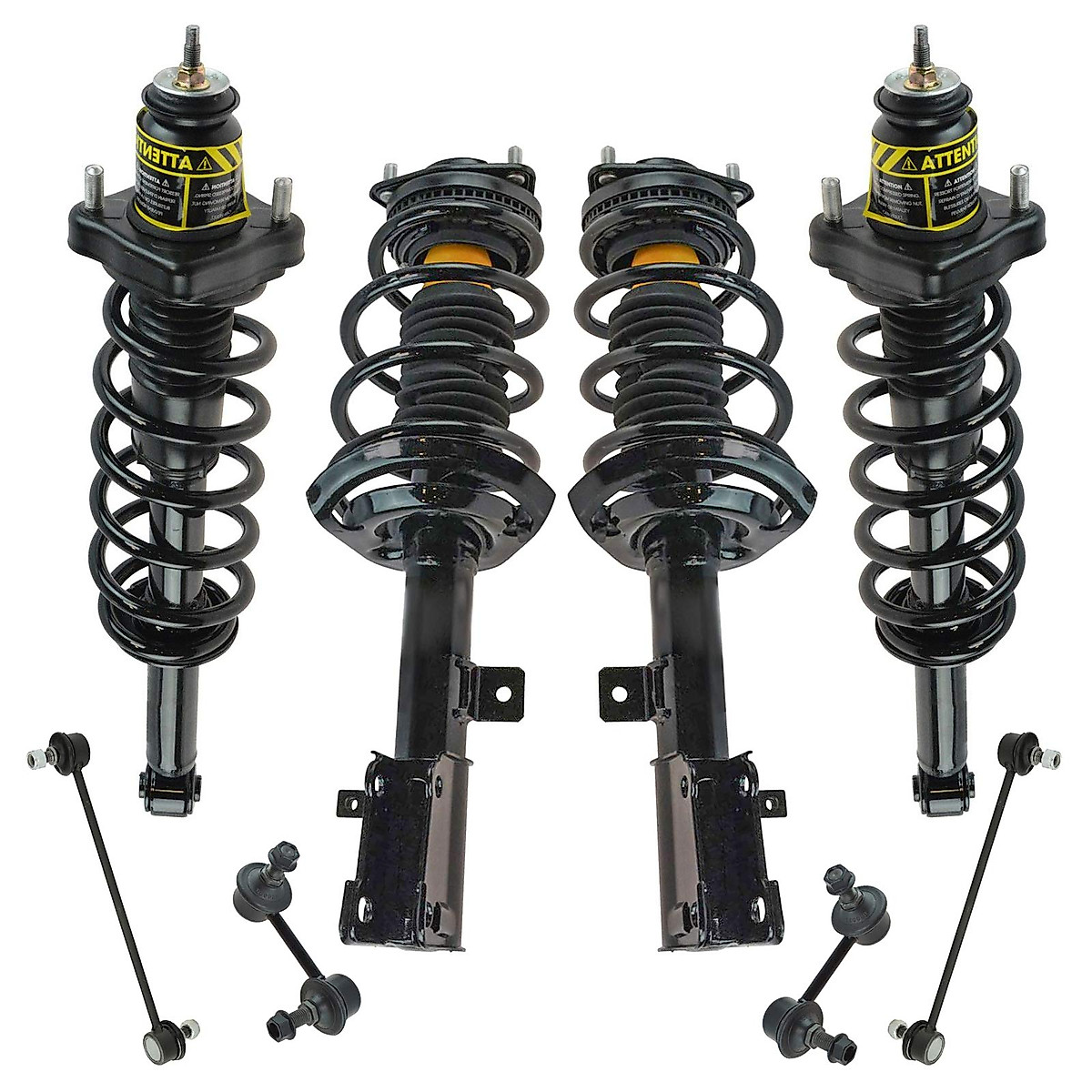 TRQ Front and Rear Suspension Kit Complete Strut & Coil Spring Assembly Sway Bar Stabilizer Link Compatible with 2011-2014 Chrysler 200 2007-2010 Sebring 2008-2014 Dodge Avenger