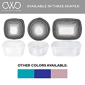 COOK WITH COLOR Round Food Storage Containers with Lids, Easy-Find Nesting Plastic Containers, 14 Piece Set (Grey Ombre)