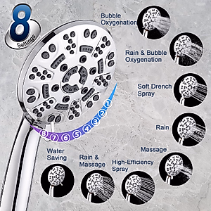 Cobbe High Pressure 8 Functions Shower Head with handheld - Powerful Detachable Shower Head Set for Low Water Pressure - Tool-less 1-Min Installation, Extra Long 60" Stainless Steel Hose (Chrome)