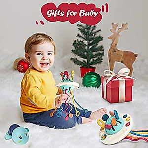 Baby Toys 6 to 12 Months, Sensory Montessori Toys for Babies 1+Year Old, Food Grade Silicone Pull String Teething Toys, Baby&Toddler Toys with Turtle Toy, Travel Toys, Gift for Babies 0-6 12-18 Months