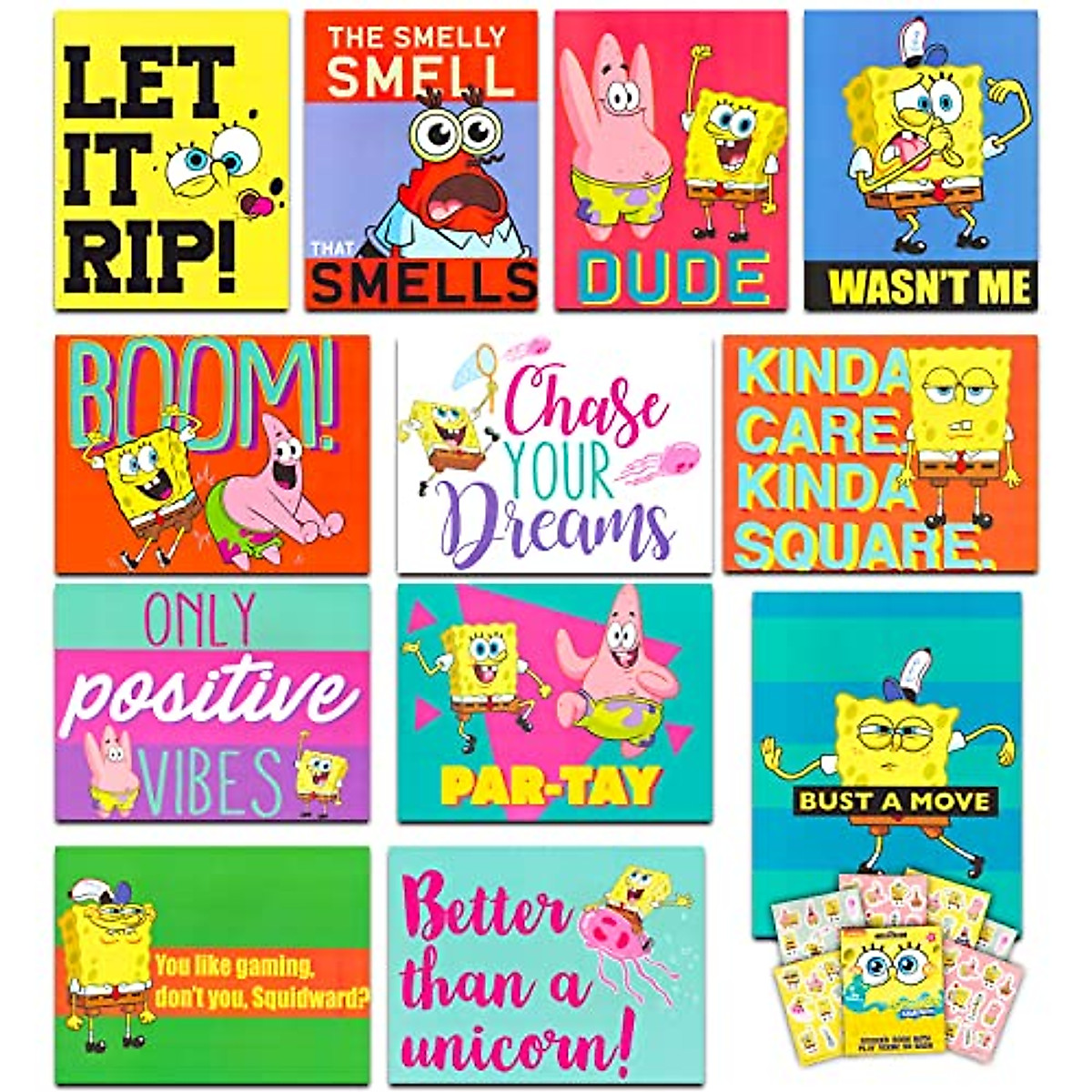 Nick Shop SpongeBob Poster Pack for Kids, Boys - Bundle with 12 SpongeBob Posters For Bedroom, Walls, Party Supplies| SpongeBob Room Decor With Bubble Guppies Stickers (SpongeBob Decorations)