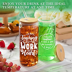 Umigy Teacher Appreciation Gifts Teacher Glass Cups 16oz Can Shaped Beer Glass with Lids Straws Brushes Teacher Thank You Gifts Funny for Christmas Birthday New Teachers(12 Sets, Stylish)