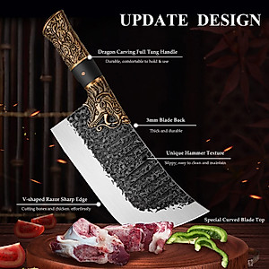 univinlions Meat Cleaver Butcher Knife Bone Cleaver Knife Heavy Duty Bone Chopper Knife with a Sheath for Kitchen Outdoor Birthday Christmas Gift Idea Men