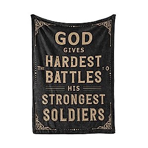 InnoBeta Get Well Gifts for Women, Men, Surgery Gifts for Friends with Cancer, Chemo Patients, Flannel Throw Blanket - 50"x 65", God Gives The Hardest Battles to His Strongest Soldiers