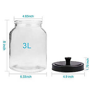Glass Jars With Sealed Lids,Clear Glass Food Storage Container with Black Brushed Metal lids,100 OZ(Set of 3)