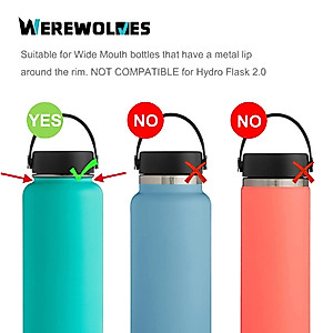 WEREWOLVES Paracord Handle with Shoulder Strap - Fits Wide Mouth Water Bottles 12oz to 64oz - Durable Carrier, Water Bottle Handle Strap with Safety Ring, Compass and Carabiner (Black)