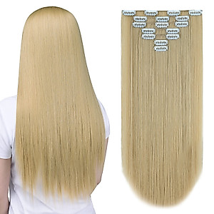 SYXLCYGG Blonde Hair Extensions Clip Hair Extension 22" 5 Oz Straight Synthetic Cheap Fluffy Blond Hair Pieces for Women