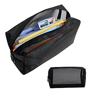 Aosbos Black Pencil Case Organizer Pen Holder Large Capacity Pencil Pouch Pencil Bags with Zipper Clear Pencil Box Pen Bag Organizer Case Storage Pouch Toiletry Bag Makeup Bags for Women Teen Girls