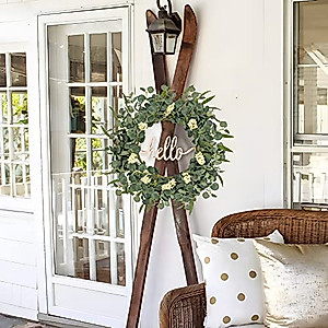 Eucalyptus Wreath for Front Door Outside,Green Wreaths Greenery Porch Decor for St Patricks Day,Winter,Spring,Summer,Christmas,All Season,Year Round,Holiday(with Sign&Hanger, Assembly Needed)
