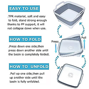 MontNorth Collapsible Basin Bucket,9L Collapsible Dishpan with Drain Plug for Kitchen Sink,5L Portable Foldable Small Plastic Water Supplies for Outdoor Garden Camping Fishing Car Wash(Sets of 2)