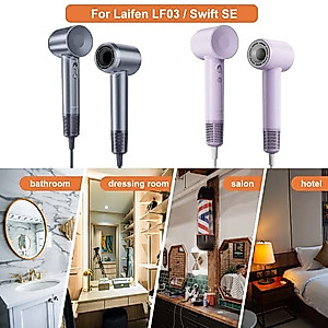 Hair Dryer Holder Wall Mounted for Laifen LF03 /Swift SE Hair Blow Dryer Wall Mount,Aluminum Alloy Bracket Magnetic Stand Holder with Power Plug Cable Organizer,Bathroom Dryer Storage Rack,Attachment
