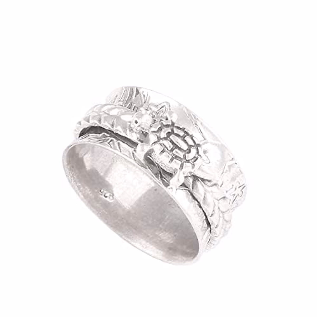 Silver Boho Solid 925 Sterling Silver Turtle Band Designer Spinner Ring For Women, Handmade Textured Band Anxiety Ring Gifts For Her Wedding Anniversary (9)