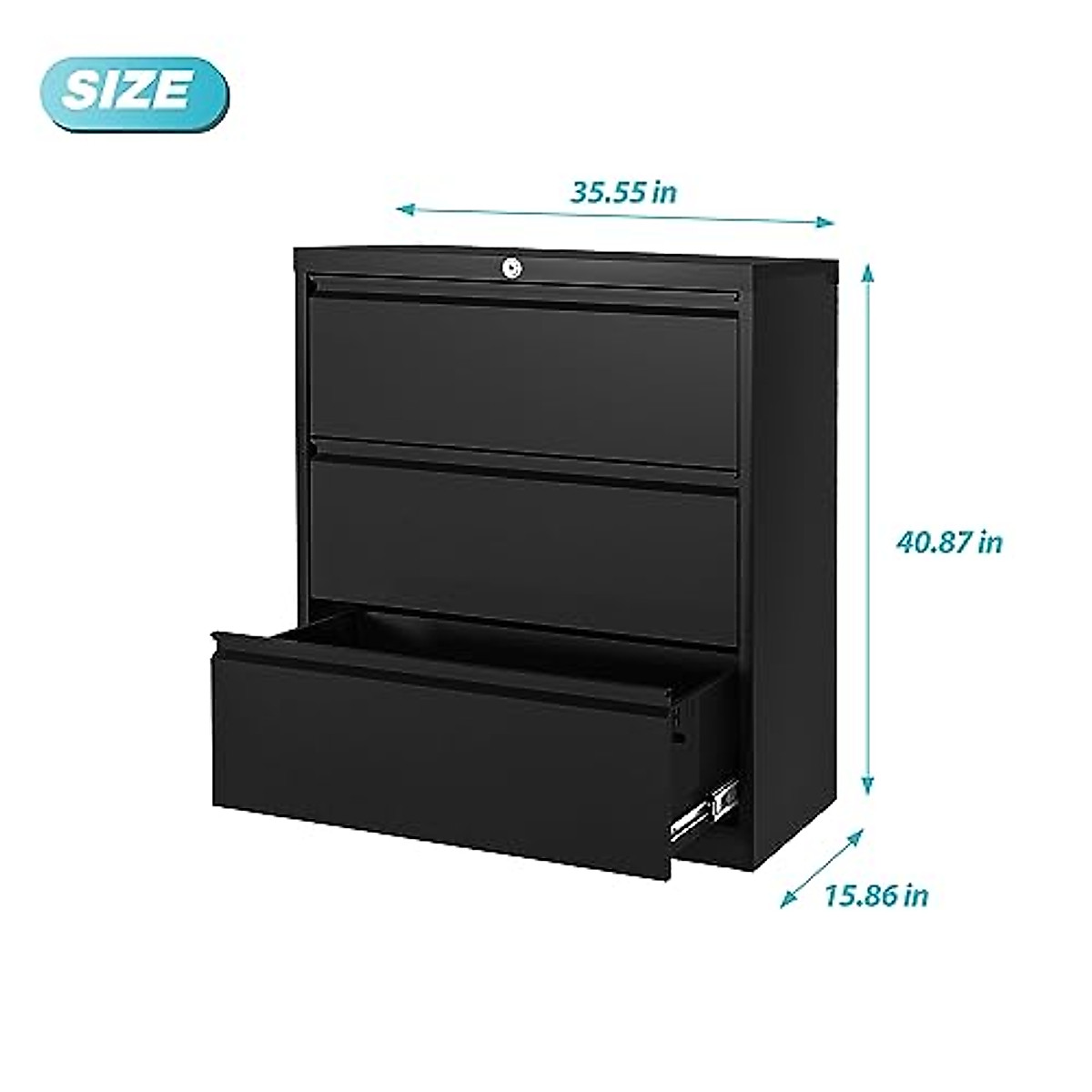 GangMei 3 Drawer Lateral File Cabinet, Metal Lateral File Cabinets with Lock, Legal Size Steel Lateral Filing Cabinet for Office and Home