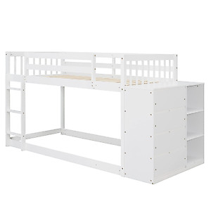 Twin Over Twin Bunk Bed with Drawers and Shelves, Wood Floor Bunk Beds with Storage for Kids Toddlers Girls Boys, Teens, Adults, White