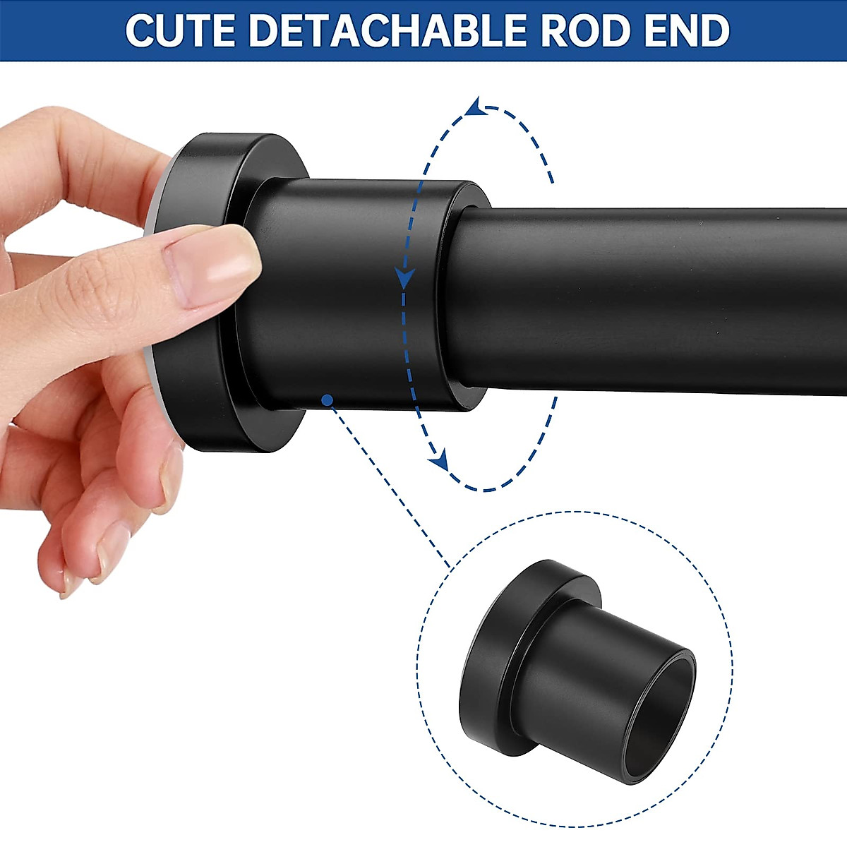 Eboatop Long Tension Shower Curtain Rod 62-105 inches - Adjustable Non-Slip Spring Tension Curtain Rod for Bathroom, Window, Doorway, Matte Black