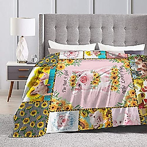 Cute Pig Throw Blanket,Flannel Fleece Sunflower Blankets for Girls Boys Women Men,Super Soft Cozy Warm Luxury Lightweight Blanket for Bed Sofa Couch Gift 60x50 Inches (I Am Just Girl Who Loves Pig)