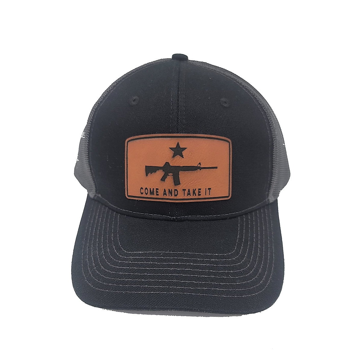 THE PEOPLES BRIGADE Come and Take It Lone Star Leather Patch Series Baseball Trucker Hat (Black)